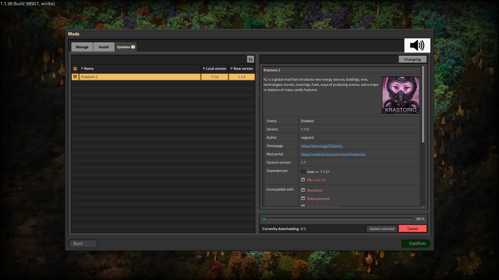mute button at modpage - Factorio Forums
